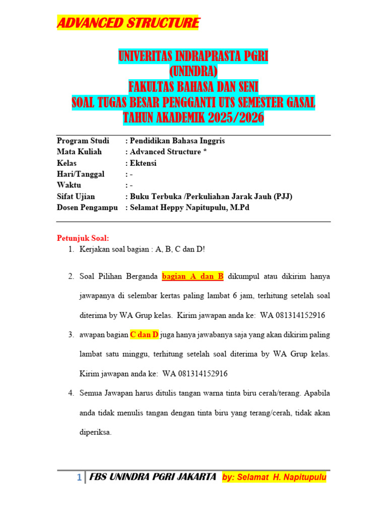POST TEST 1 Tugas Besar Pengganti UTS Kelas Ekstensi | PDF