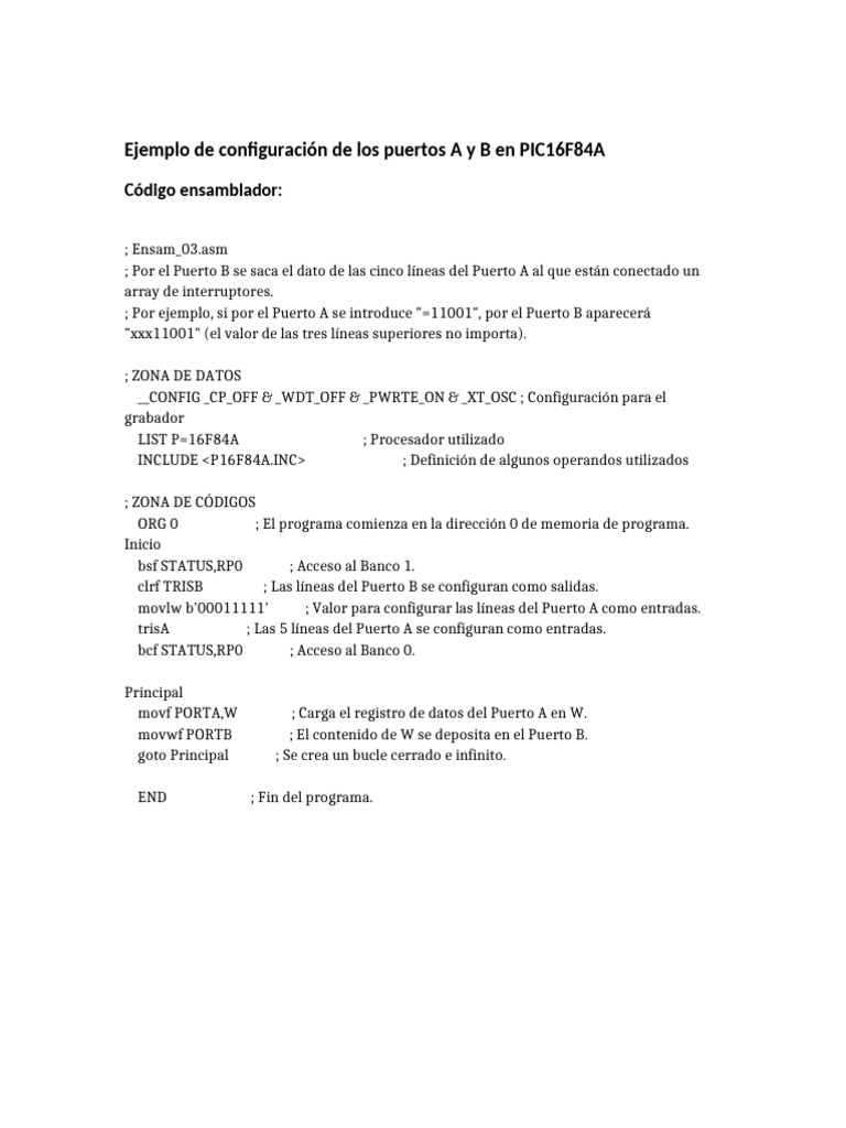 Explicacion_Codigo_PIC16F84A | PDF | Microcontrolador | Hardware de la computadora