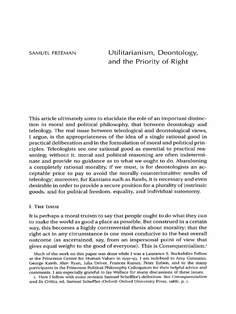 Deontology vs. Teleology in Ethics | PDF | Utilitarianism | John Rawls