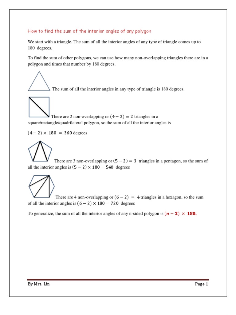 Polygon, Interior Angles, Exterior Angles, Sum, Mathcountsnotes | PDF