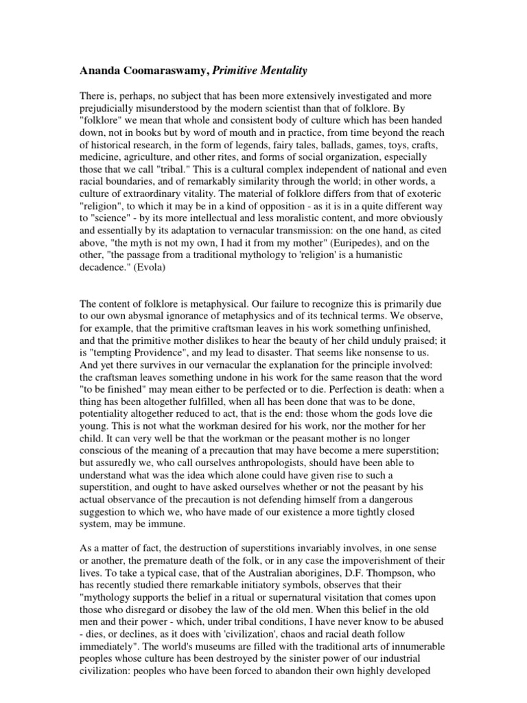 Ananda Coomaraswamy - Primitive Mentality | PDF | Causality | Metaphysics