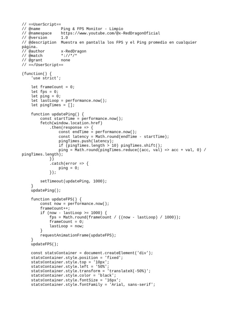 Ping & FPS Monitor UserScript | PDF