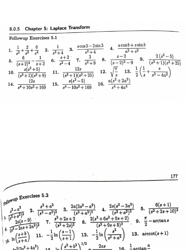 Laplace Transforms Exercise With Answers | PDF