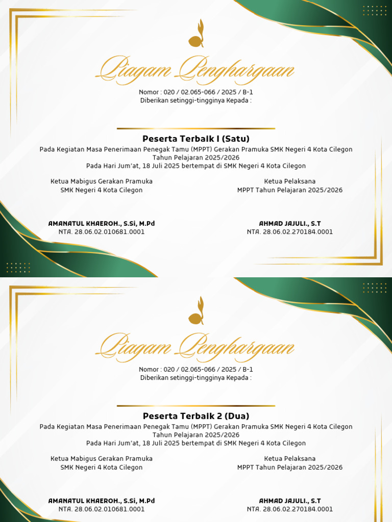 Piagam Penghargaan | PDF