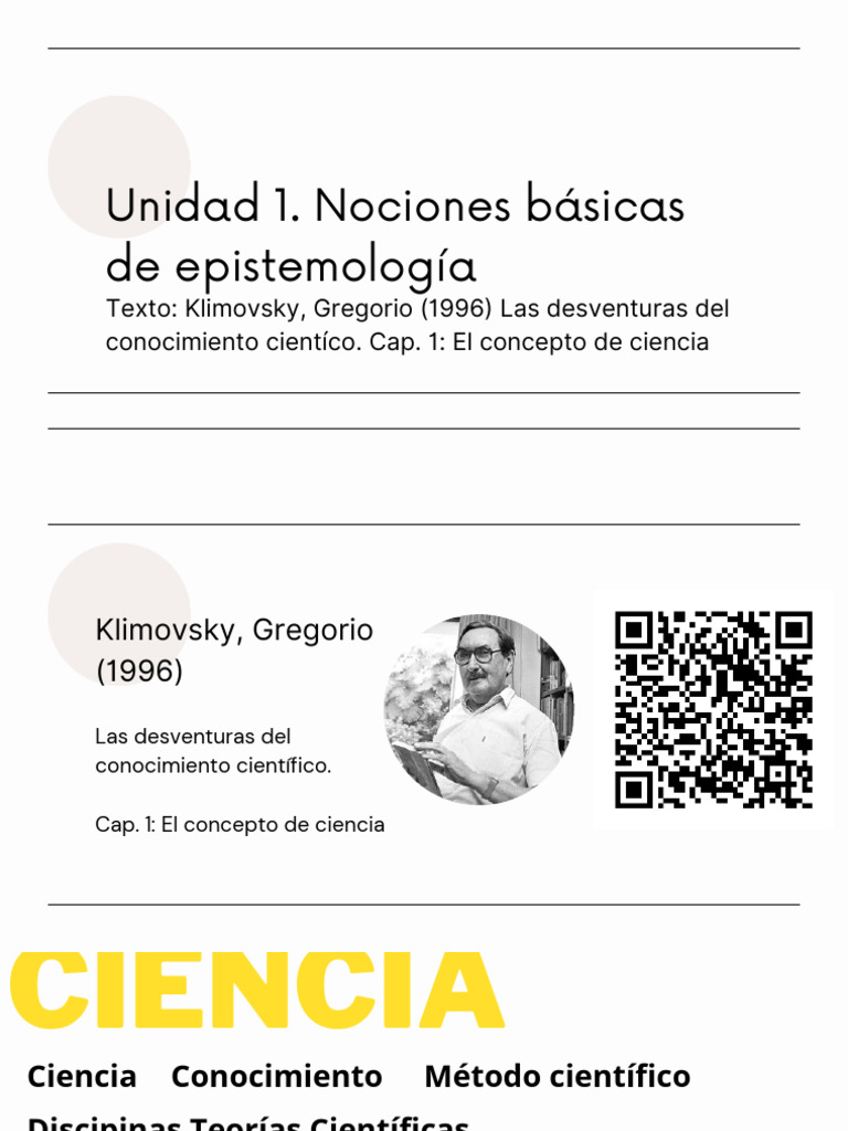 Unidad 1. Klimovsky Nociones Básicas de Epistemología | PDF | Conocimiento | Verdad
