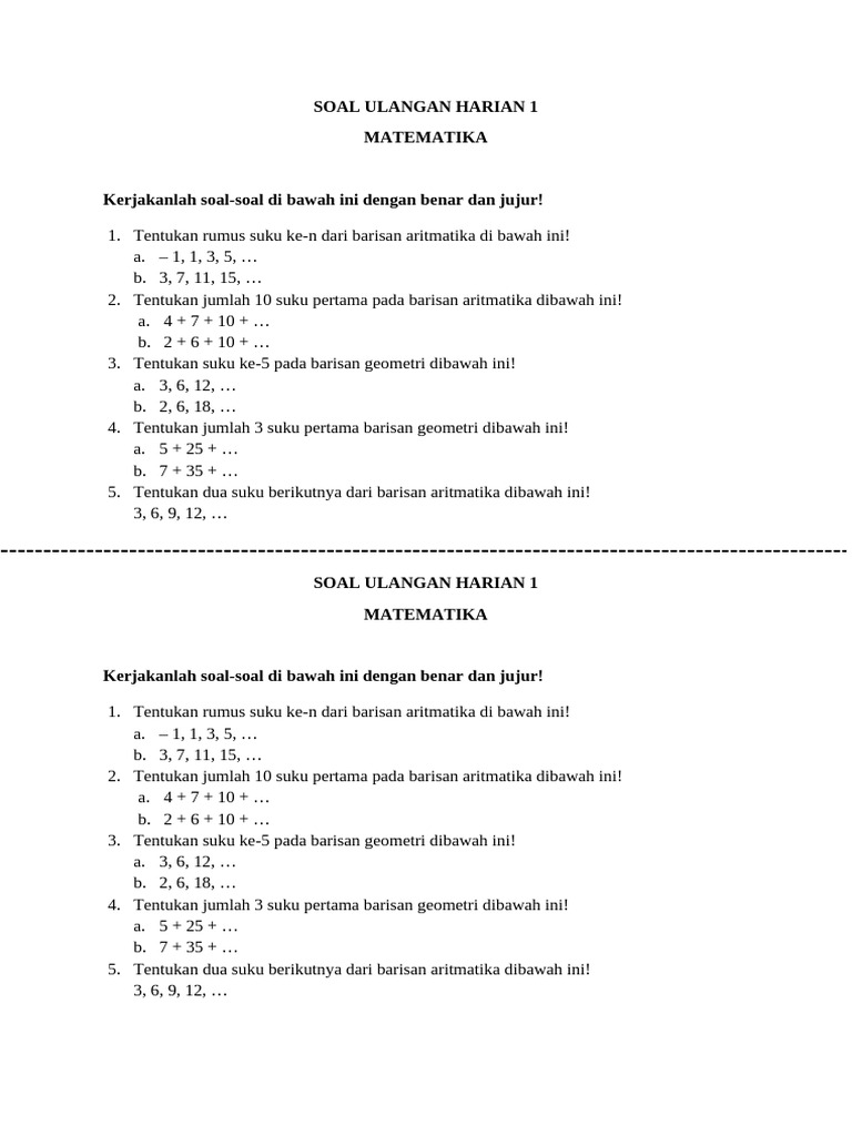 Soal Ulangan Harian Matematika Aritmatika dan Geometri | PDF