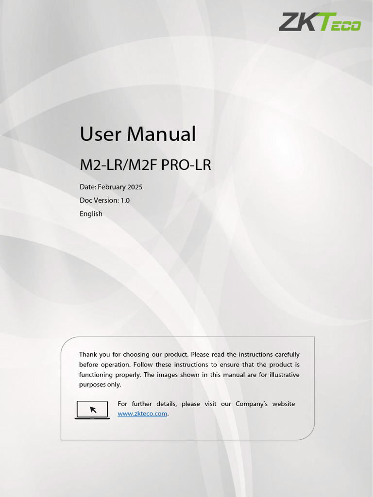 ZKTeco M2-LR/M2F PRO-LR User Manual | PDF | Fingerprint | Glasses