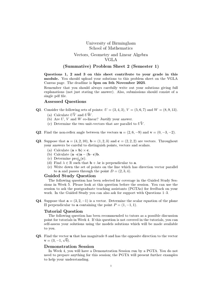 2025 Problem Sheet 2 Questions | PDF | Euclidean Vector | Mathematical Physics