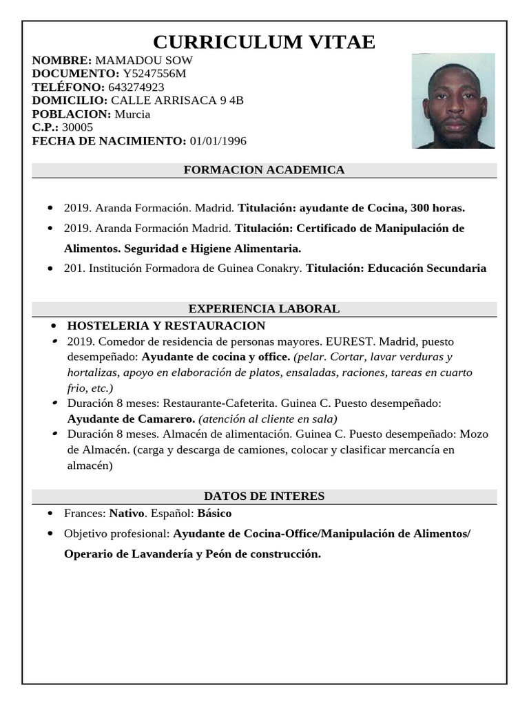 Currículum Vitae de Mamadou Sow | PDF