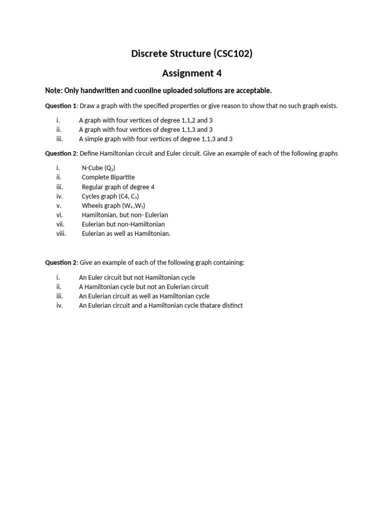 Graph Theory Assignment: Hamiltonian & Eulerian | PDF