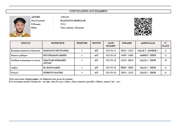 Convocation examens économie 2025 | PDF
