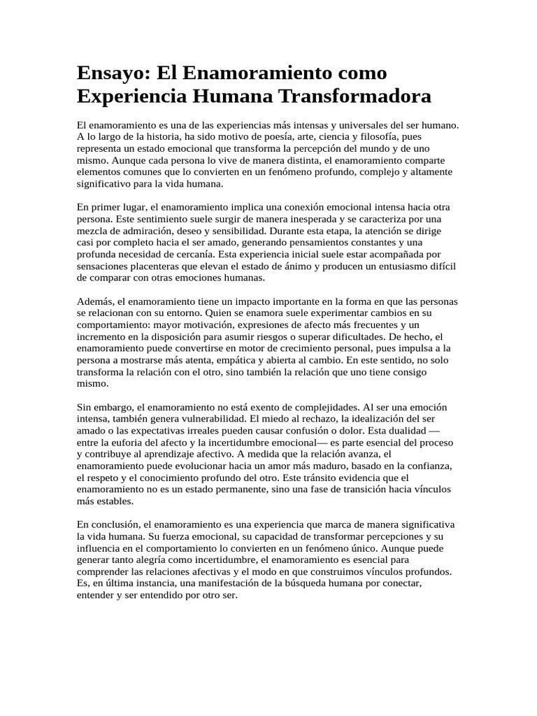 Ensayo Del Enamoramiento en La Vida | PDF | Las emociones | Experiencia