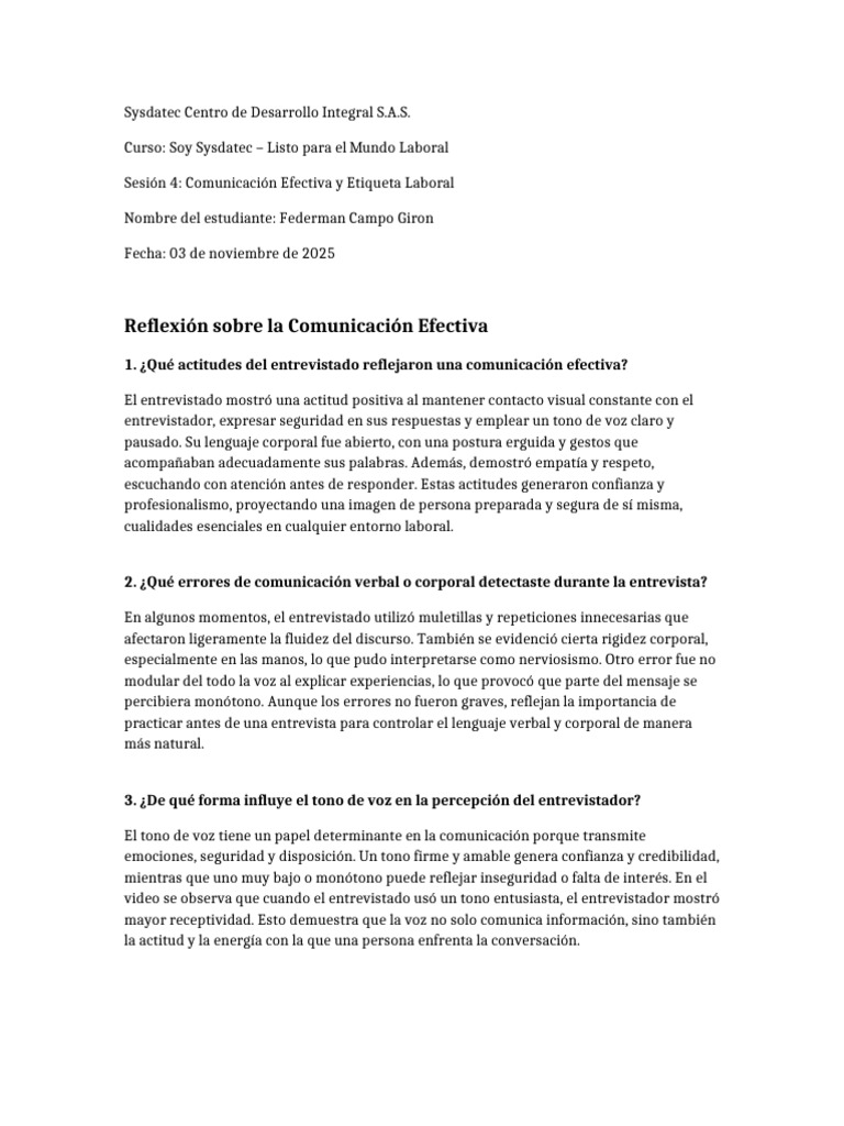 Reflexión_ComunicaciónEfectiva_Federman Campo Giron | PDF ...
