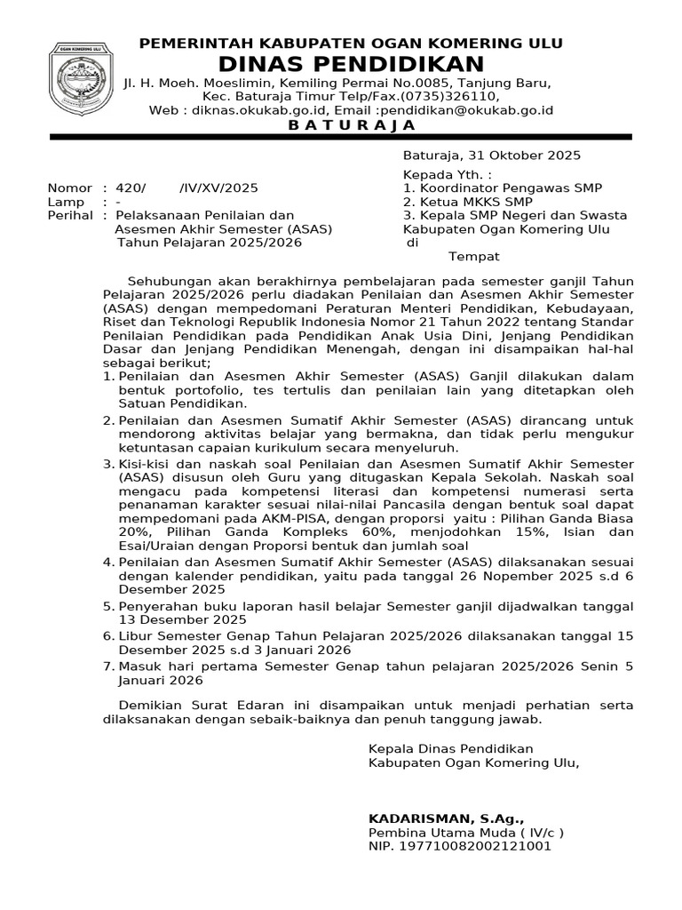 Surat Edaran Pas Dan Asas 2025 | PDF