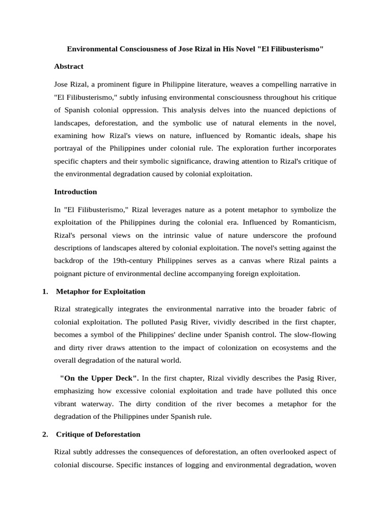 Environmental Consciousness of Jose Rizal | PDF | Environmentalism ...