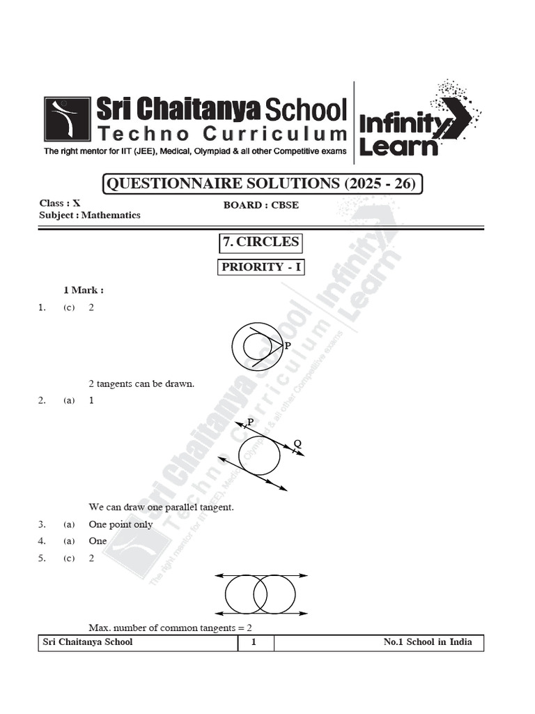 Cbse Math Ph - II Questionnaire Solutions (7. Circles) | PDF | Circle ...