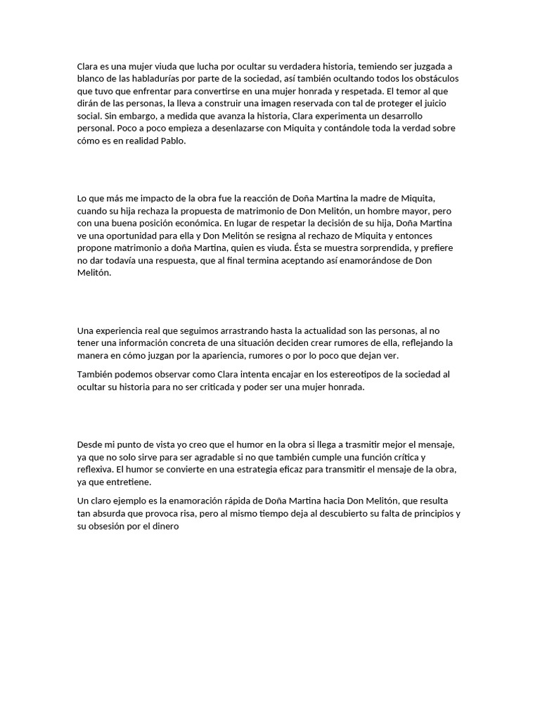Clara Es Una Mujer Viuda Que Lucha Por Ocultar Su Verdadera Historia | PDF