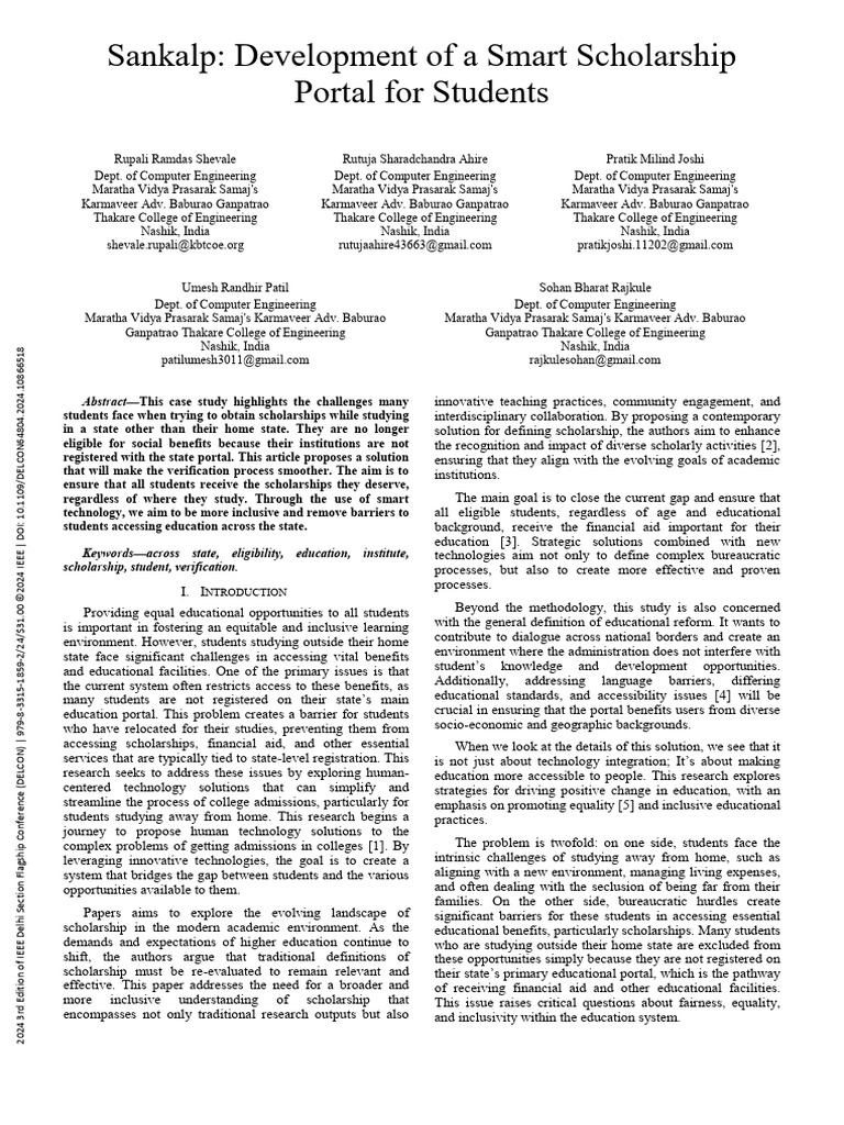 Sankalp Development of a Smart Scholarship Portal for Students | PDF | Java Script | Databases