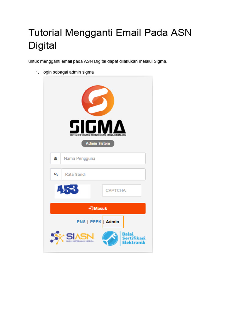 Tutorial Pergantian Email Asn Digital Dari Sigma Untuk Admin | PDF