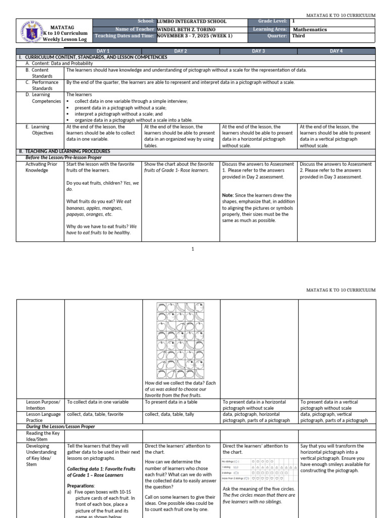 DLL-MATATAG_MATHEMATICS-1_Q3_W1 | PDF | Educational Assessment | Curriculum
