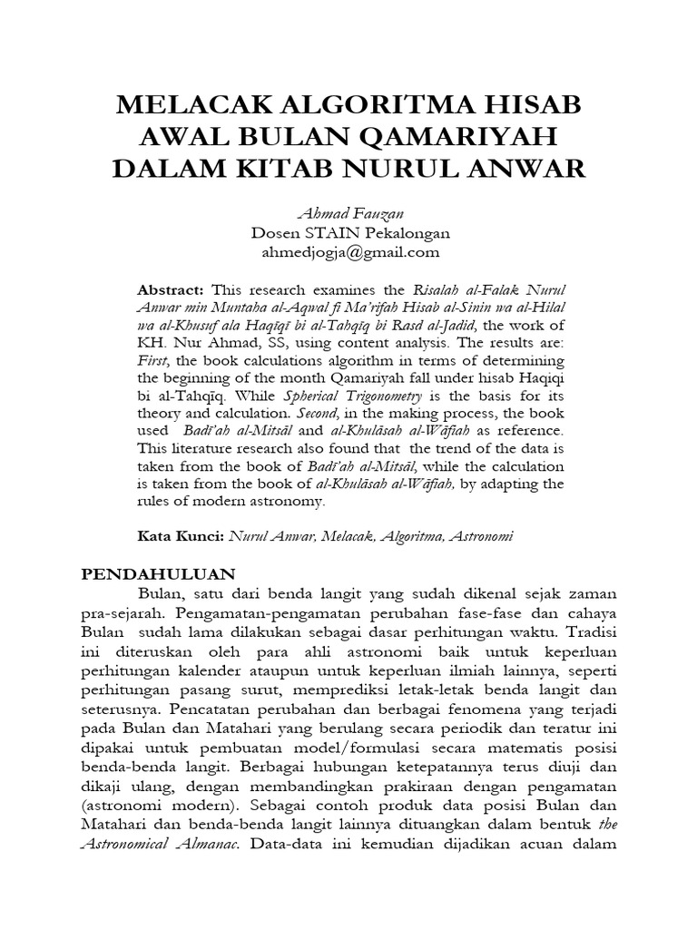 Algoritma Hisab Awal Bulan Qamariyah | PDF