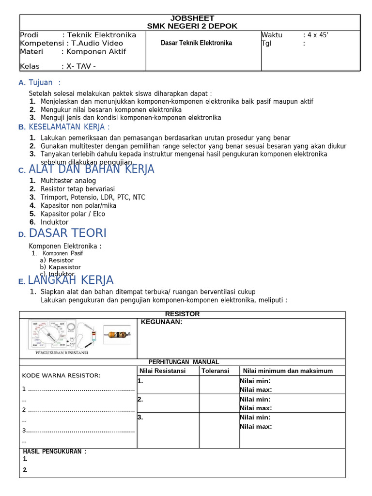 JOBSHEET KOMPONEN | PDF