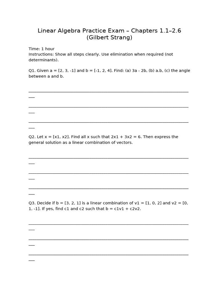 Linear Algebra Practice Exam 1 PERFECT | PDF | Linear Algebra | Algebra