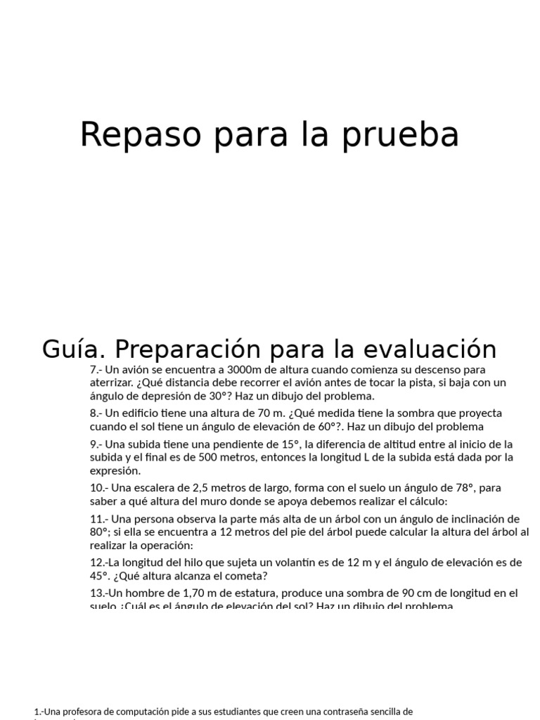 Repaso para la prueba | PDF