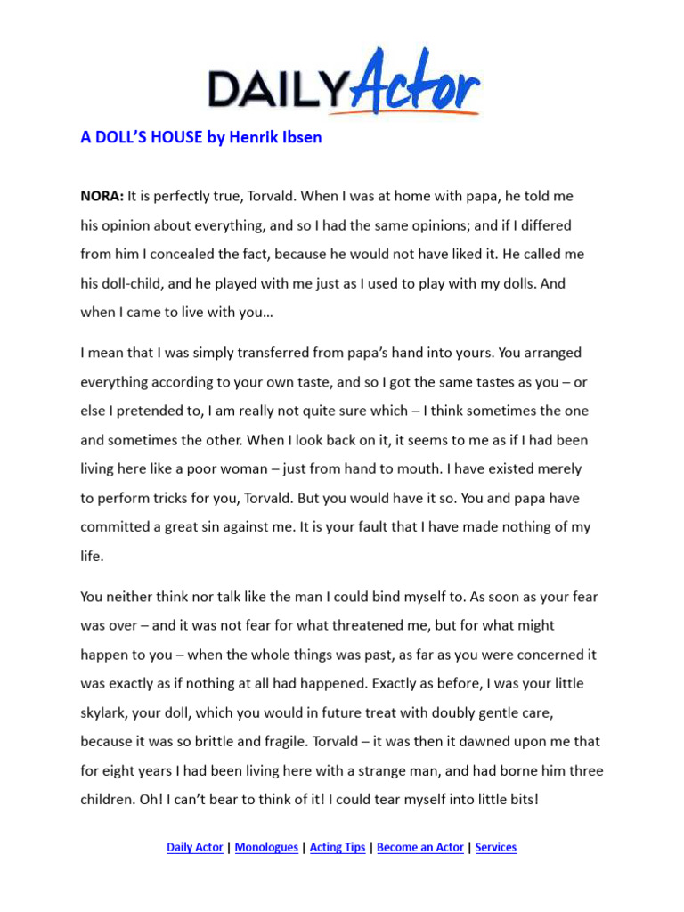 A Dolls House Monologue (for DOT:MARIE) | PDF