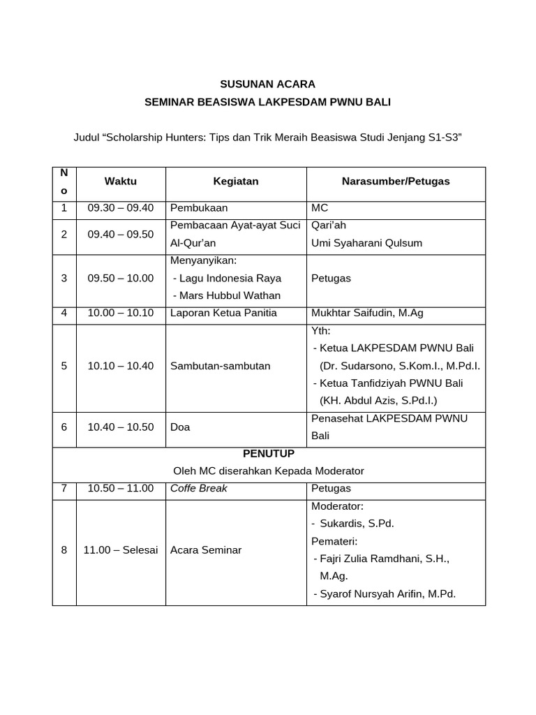 Susunan Acara Seminar Beasiswa | PDF