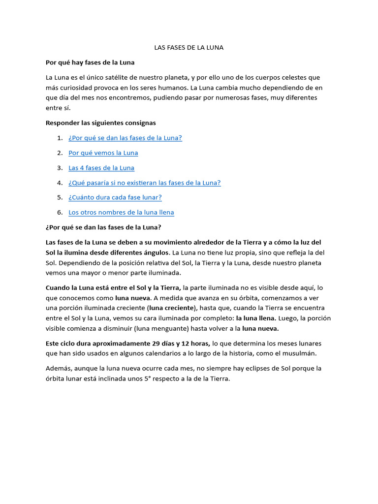 Las Fases de La Luna | PDF | Luna | Ciencia planetaria