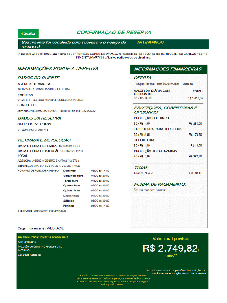 Reserva Confirmada Com Sucesso Para Agência de Viagens_ 16433083 _br_ ...