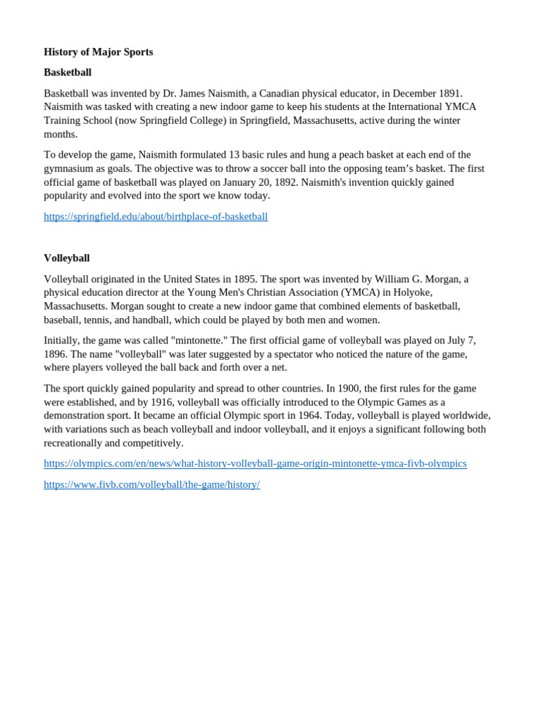 Origins of Major Sports: A Historical Overview | PDF | Volleyball | Sports