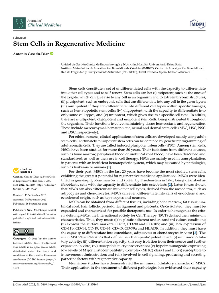 HSC in Regenerative Medicine | PDF | Cell Potency | Stem Cell