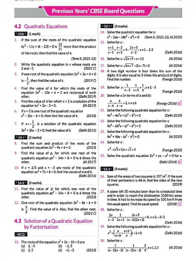 Quadratic Questions With Solution | PDF | Speed | Quadratic Equation