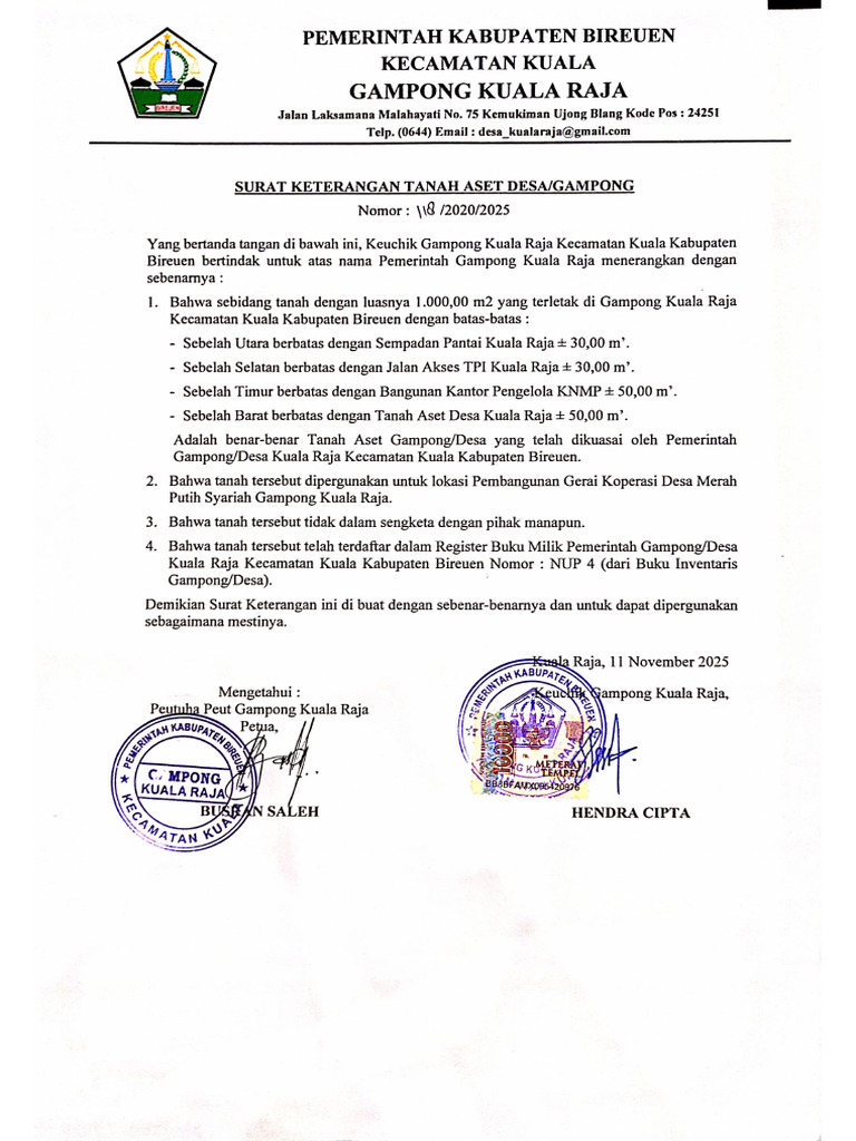 SK Tanah Aset Desa | PDF
