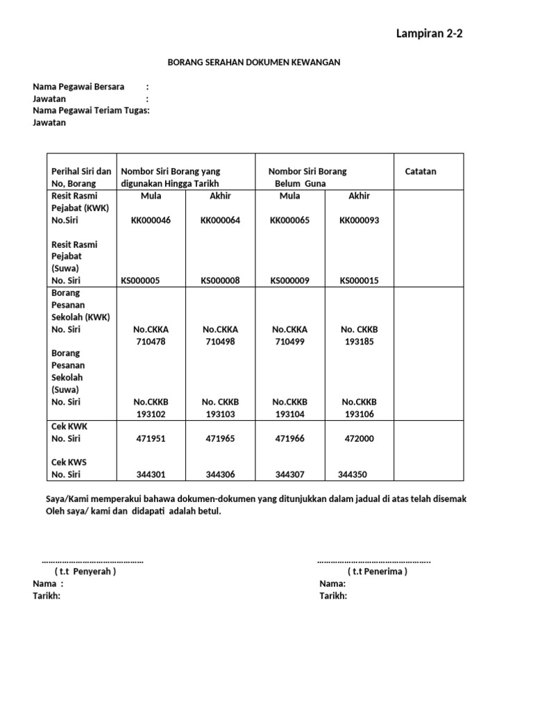 Baorang Serahan Dokumen Kewangan | PDF