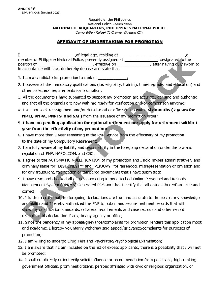 Affidavit of Undertaking for PNP Promotion | PDF | Affidavit | Justice