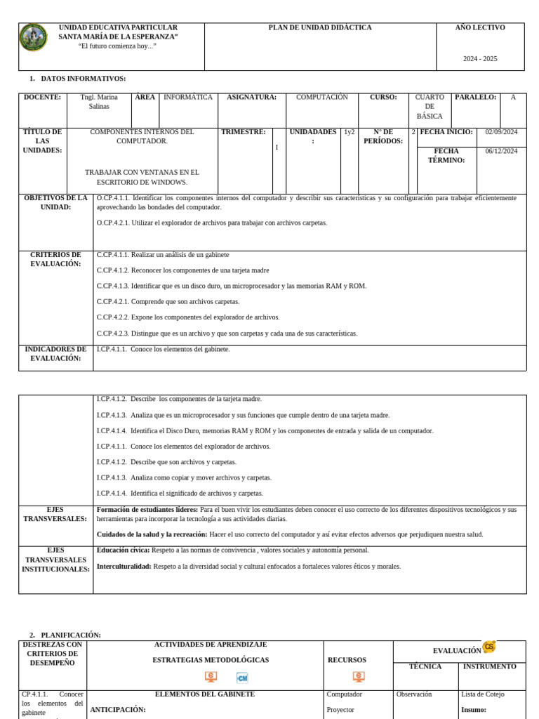 Pud 1 -4to Egb - Cp - A.c. | PDF | Archivo de computadora | Maestros