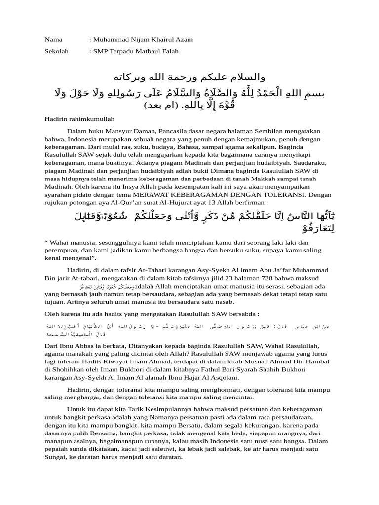 TEXS PIDATO NIJAM PENTAS PAI | PDF