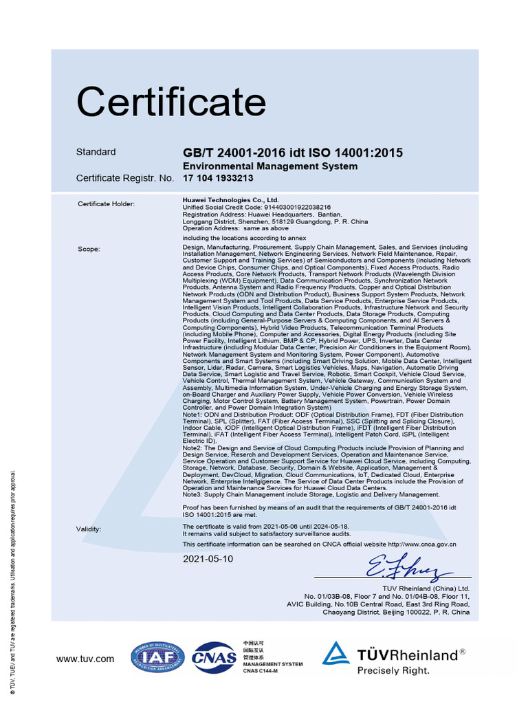 Huawei Environmental Management Certificate | PDF | Data Center ...