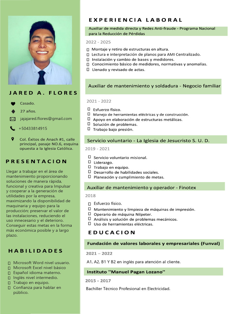 Cv. Jared a. Flores Técnico 2025 | PDF