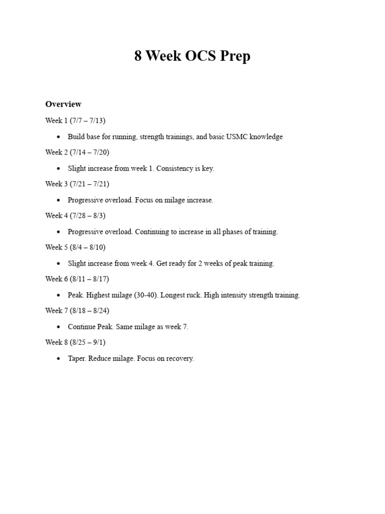 8-Week USMC OCS Training Plan | PDF | Strength Training | Sports Science