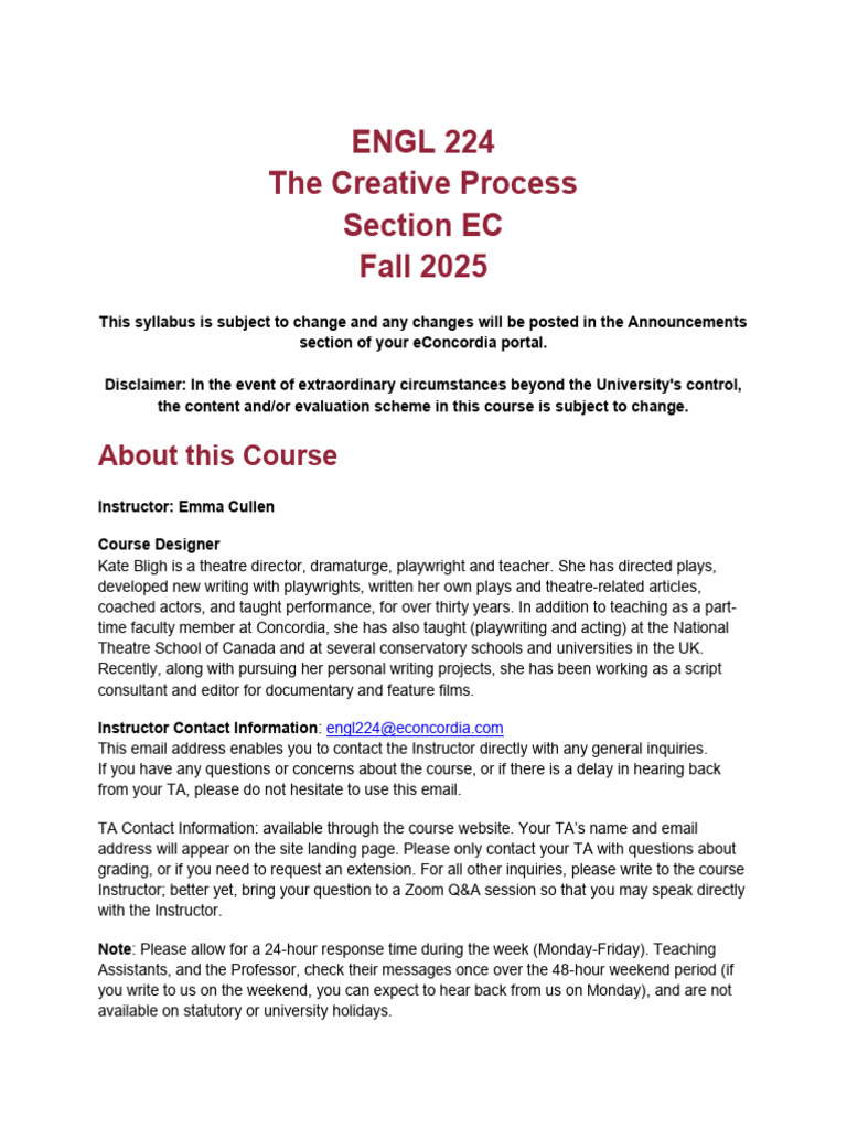 Creative Writing Process Course Syllabus | PDF | Faq | Creativity