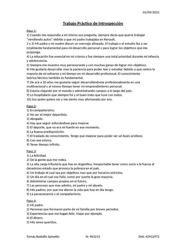 Trabajo Práctico de Introspección _ SPINETTO | PDF