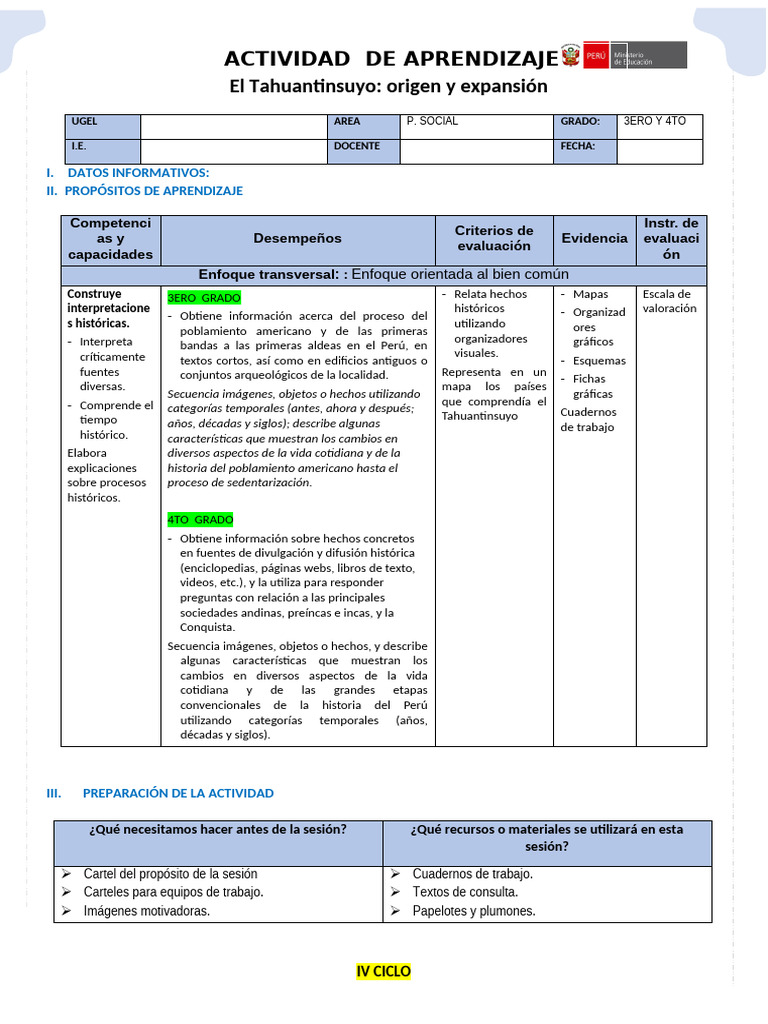 01 de JULIO -P S -El Tahuantinsuyo Origen y Expansión- IV CICLO ...