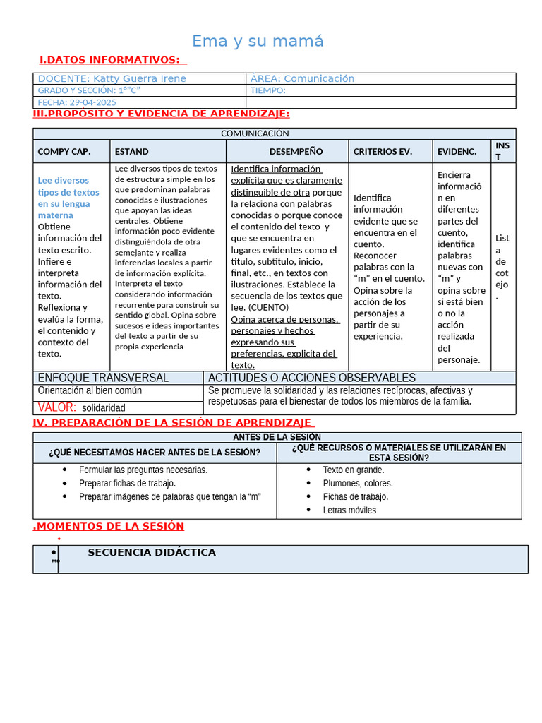Sesión Leemos Ema y Su Mamà[1] | PDF | Aprendizaje | Procesos mentales