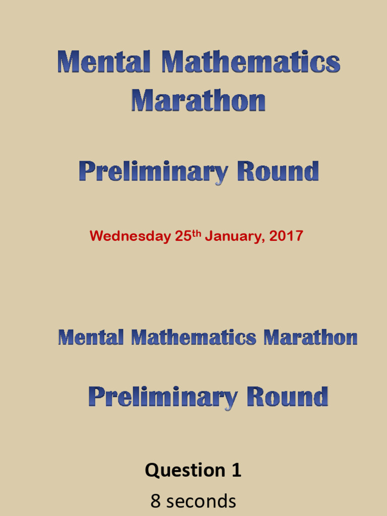 Mental Math Marathon Questions 2017 | PDF