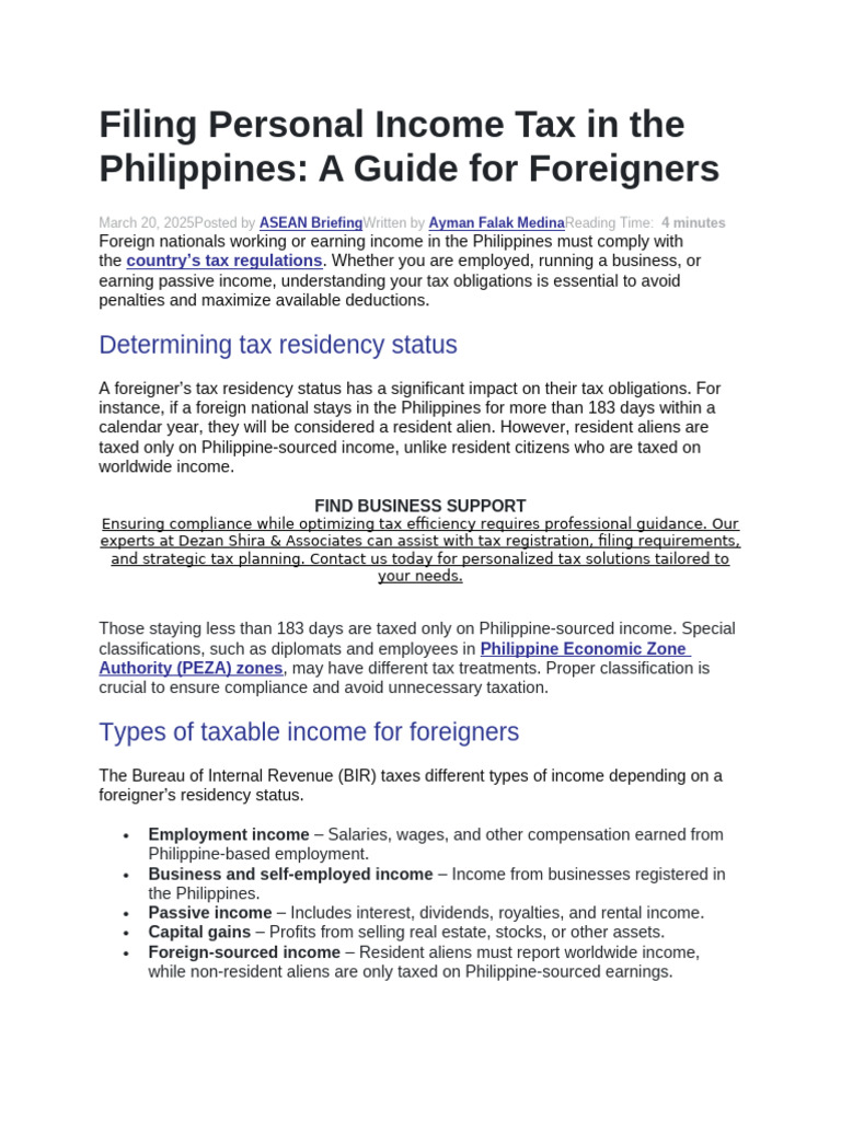 Filing Personal Income Tax in The Philippines: A Guide For Foreigners ...
