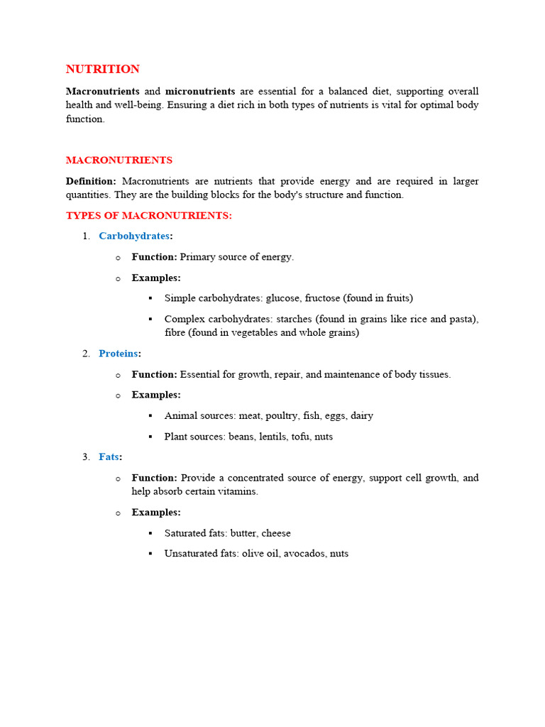 Macronutrients and Micronutrients | PDF | Carbohydrates | Nutrients